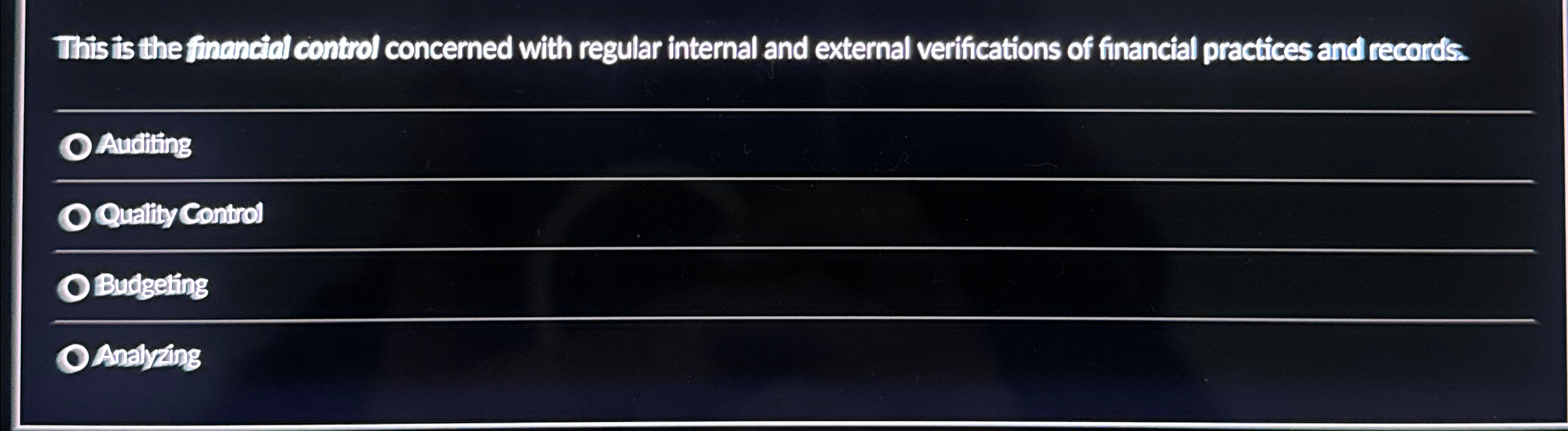 Solved This is the financial control concerned with regular | Chegg.com