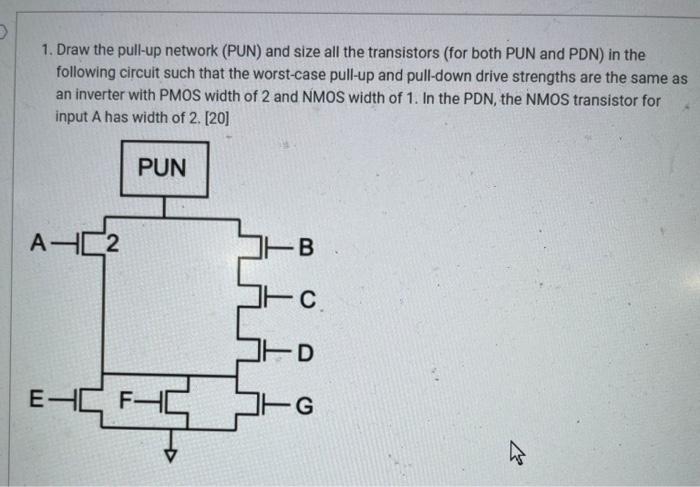 Solved 1. Draw the pull-up network (PUN) and size all the | Chegg.com