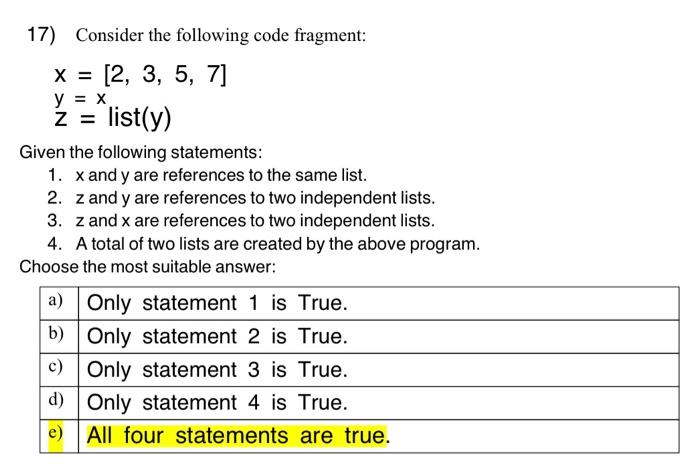 Solved 17) Consider the following code fragment: X = [2, 3, | Chegg.com