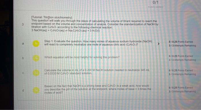 Solved [Tutorial: Titrgtion stoichiometry] This question | Chegg.com