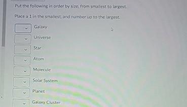 Solved Put the following in order by size. from smallest to | Chegg.com