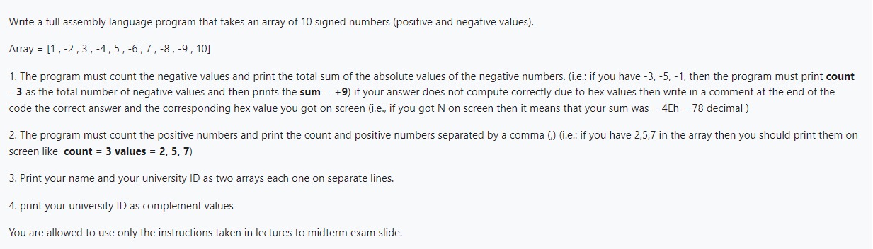 Solved Write a full assembly language program that takes an | Chegg.com
