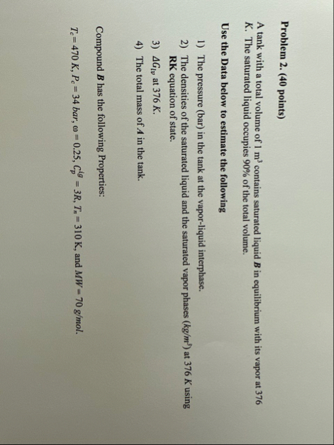 Solved Problem 2. (40 ﻿points)A tank with a total volume of | Chegg.com