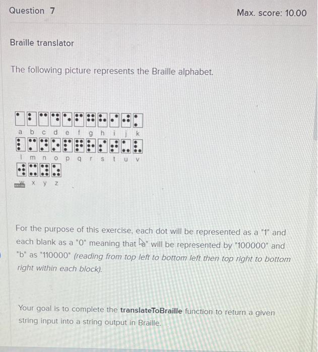 Solved Braille translator The following picture represents | Chegg.com