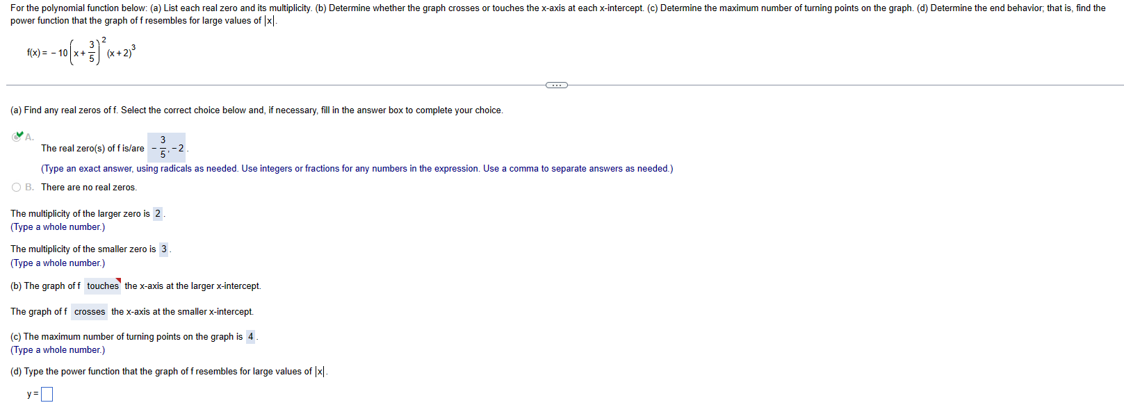 Solved power function that the graph of f ﻿resembles for | Chegg.com