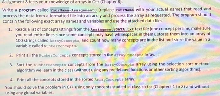 Solved Assignment 8 tests your knowledge of arrays in C++ | Chegg.com