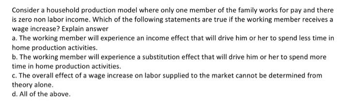 Solved Consider a household production model where only one | Chegg.com