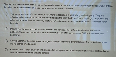 Solved The Bacteria and Archaea both include microscopic | Chegg.com