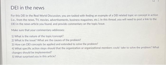 Solved For this DEl in the Real World Discussion, you are | Chegg.com