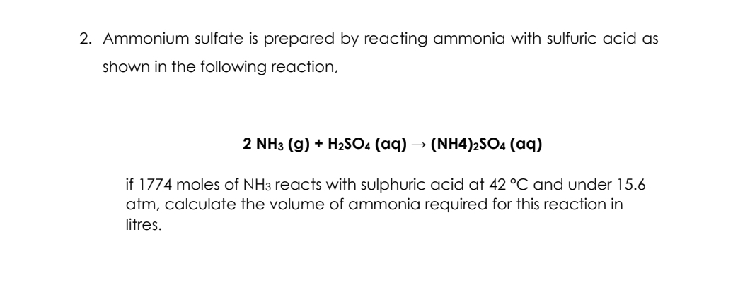 Solved Ammonium sulfate is prepared by reacting ammonia with | Chegg.com