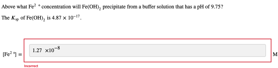 Solved Above what Fe2+ ﻿concentration will Fe(OH)2 | Chegg.com
