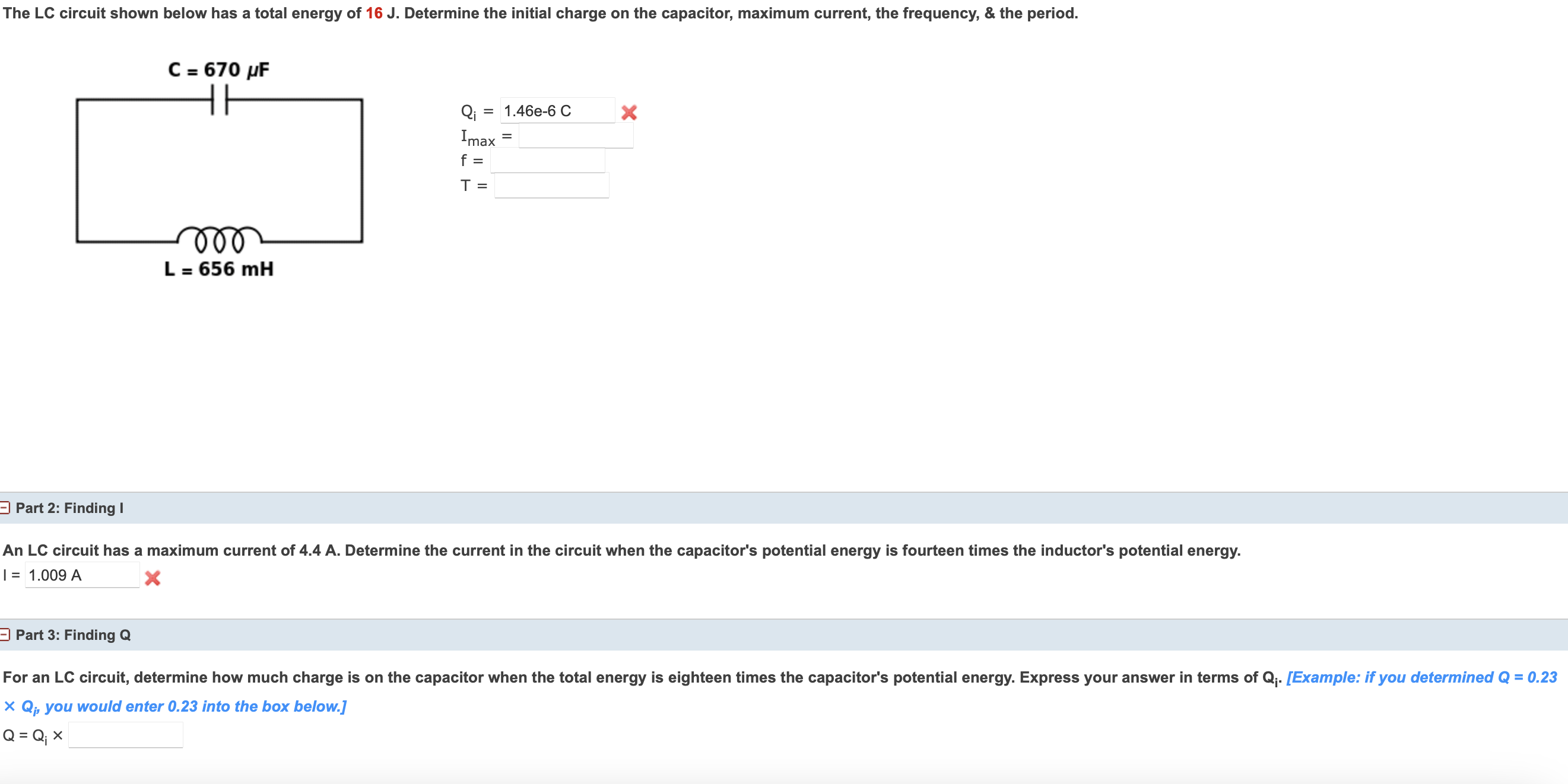 Solved The LC circuit shown below has a total energy of 16J. | Chegg.com