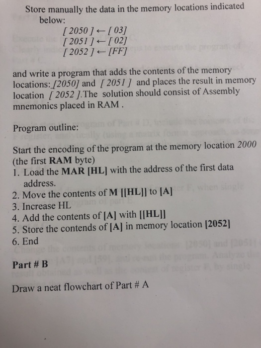 Store manually the data in the memory locations | Chegg.com