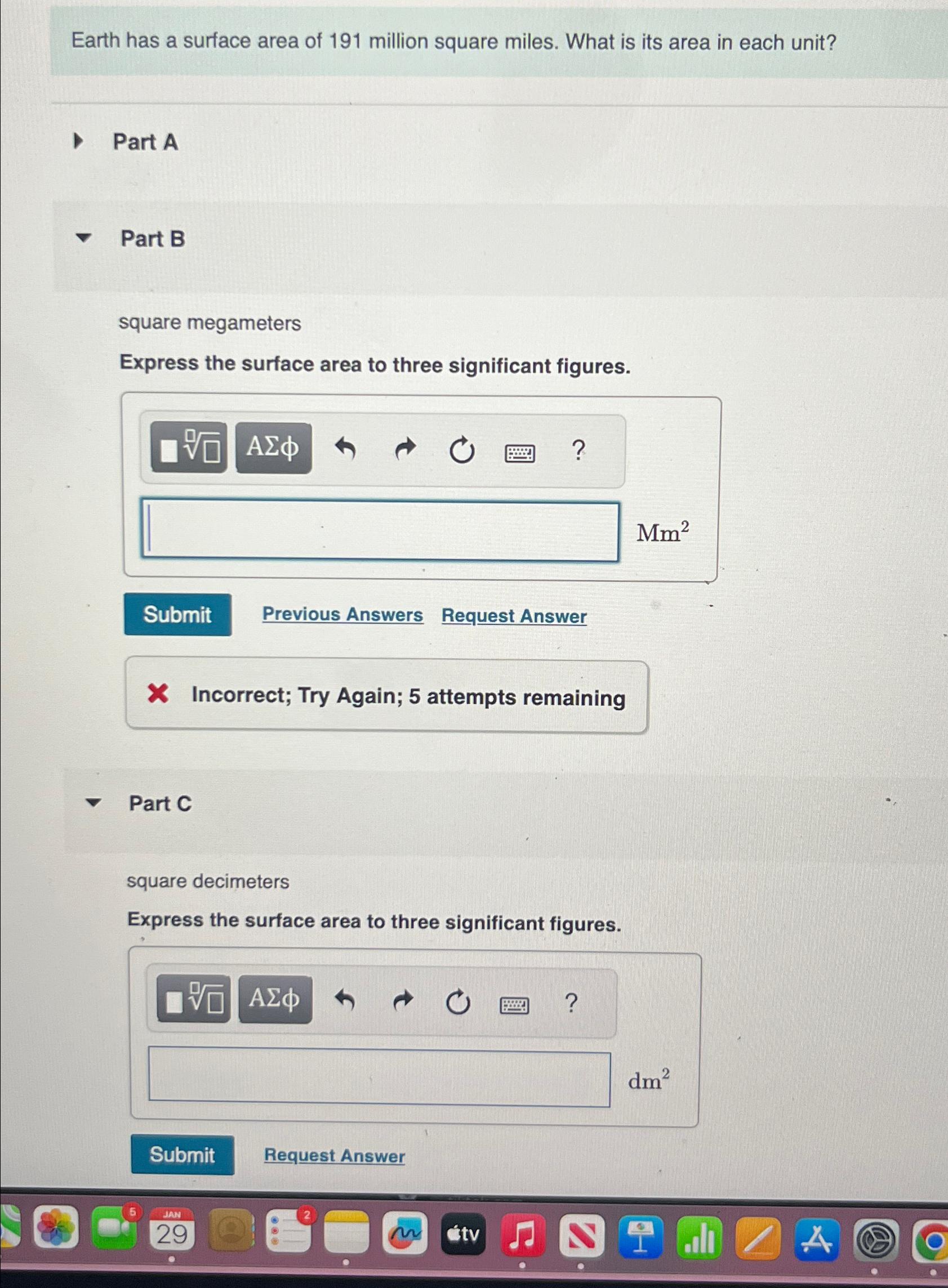 Solved Earth has a surface area of 191 ﻿million square | Chegg.com