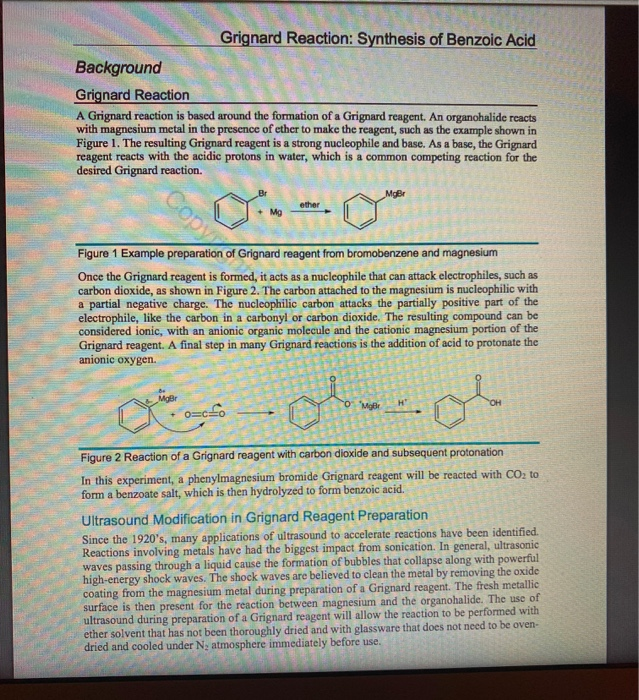 Solved Grignard Reaction: Synthesis of Benzoic Acid | Chegg.com