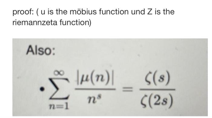Solved proof: (u is the möbius function und Z is the | Chegg.com