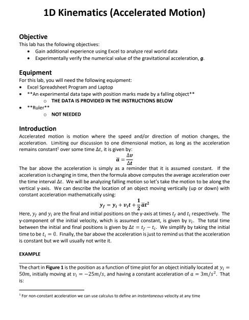 Solved 1D Kinematics (Accelerated Motion) Objective This lab | Chegg.com