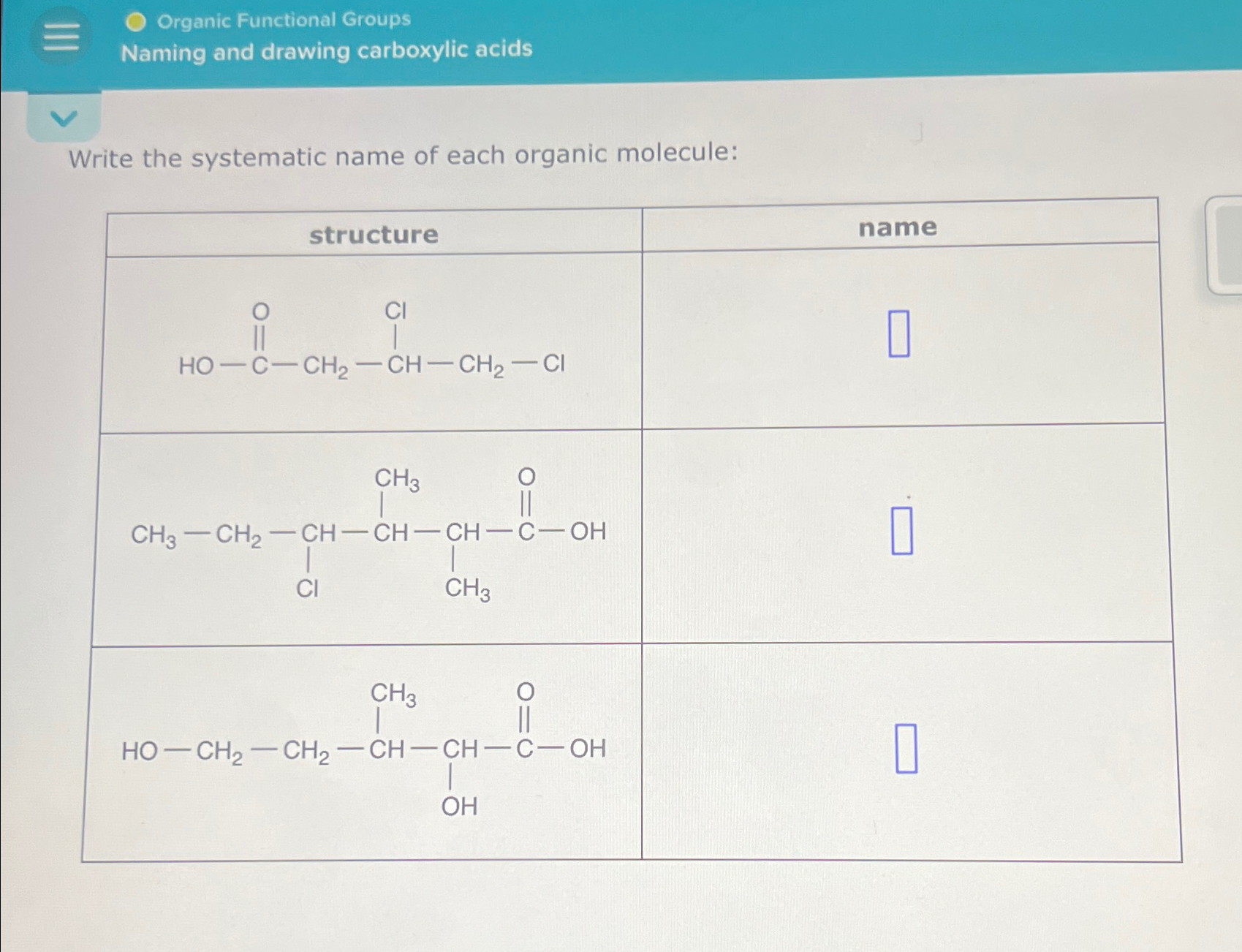 Solved Organic Functional GroupsNaming and drawing | Chegg.com