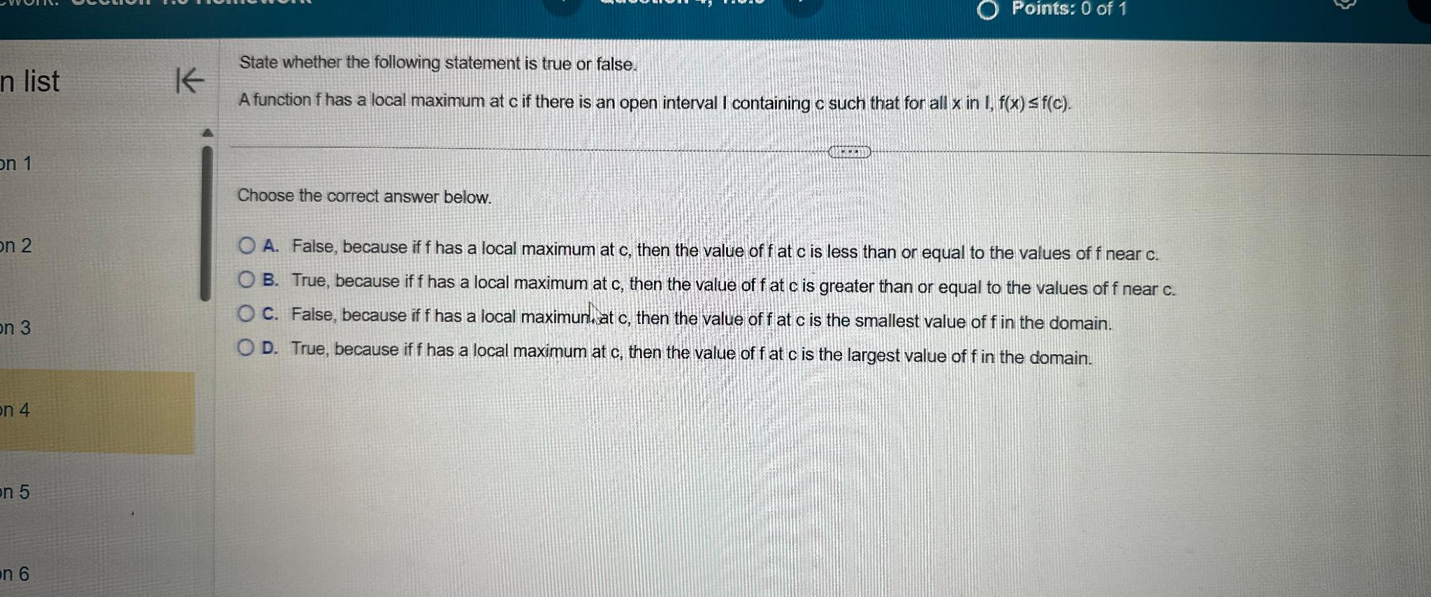 Solved Points: 0 ﻿of 1State whether the following statement | Chegg.com