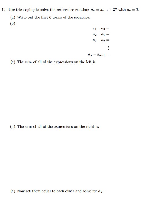 Use telescoping to solve the recurrence relation: | Chegg.com