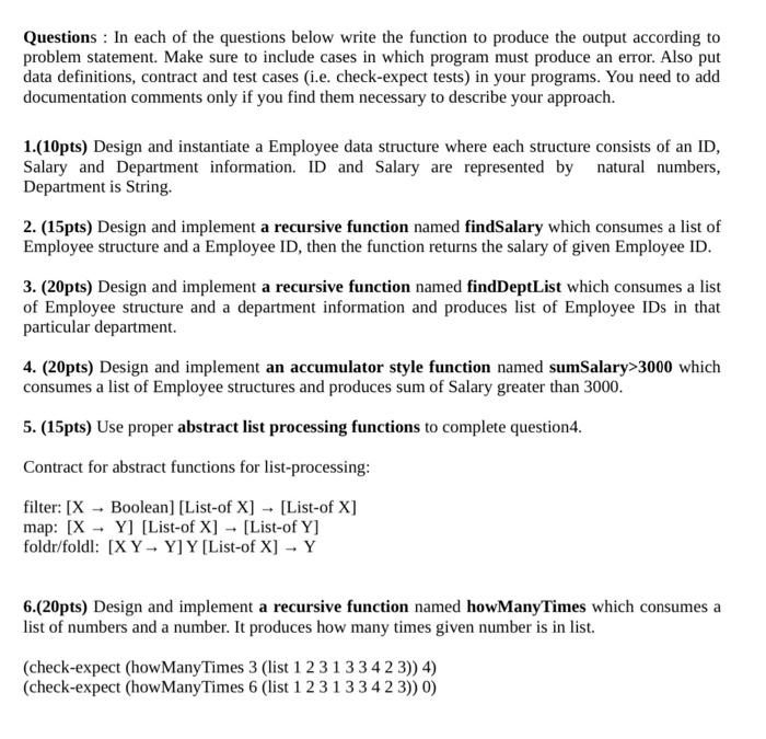 Questions : In each of the questions below write the | Chegg.com