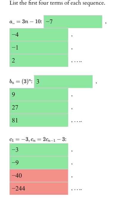Solved List the first four terms of each sequence. a. = 3n - | Chegg.com