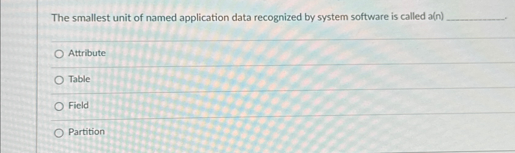 Solved The smallest unit of named application data | Chegg.com