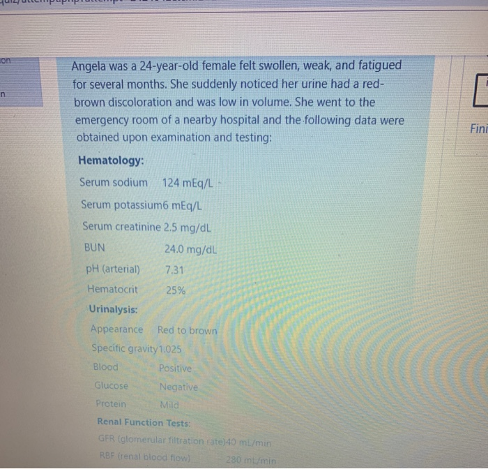 Solved Fini Angela was a 24-year-old female felt swollen, | Chegg.com