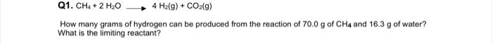 Solved Q1. CH4+2H2O 4H2( g)+CO2( g) How many grams of | Chegg.com
