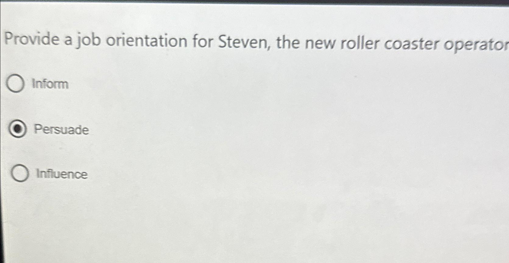 Solved Provide a job orientation for Steven, the new roller | Chegg.com