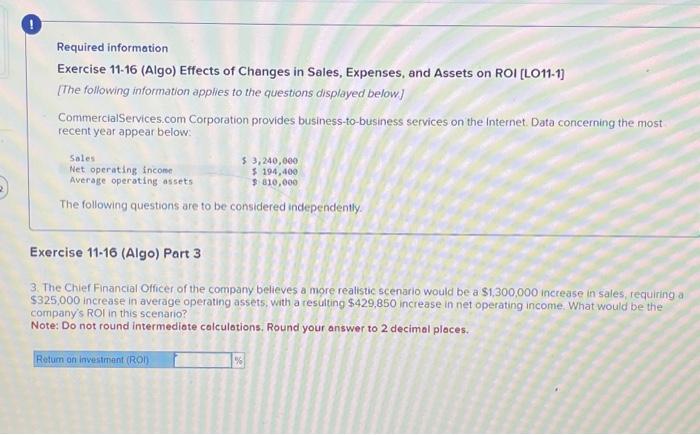 Solved Required information Exercise 11-16 (Algo) Effects of | Chegg.com