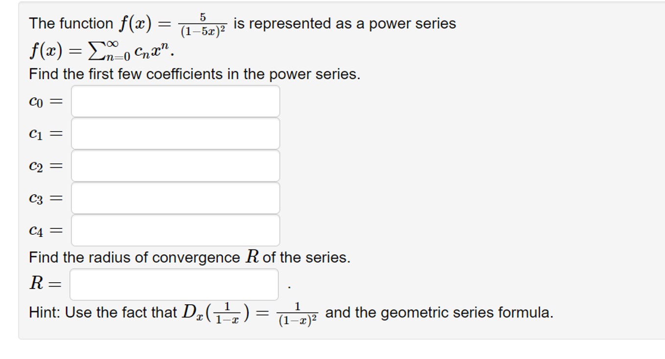 Solved The function f(x)=5(1-5x)2 ﻿is represented as a power | Chegg.com