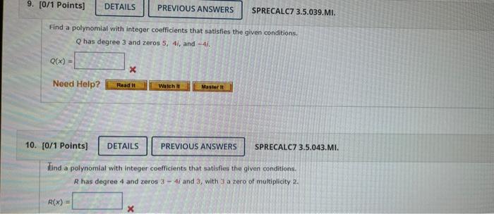 Solved Find a polynomial with integer coefficlents that | Chegg.com