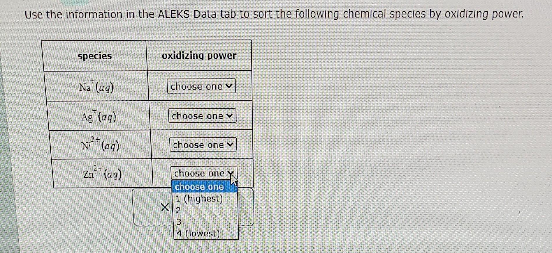 Solved Use the information in the ALEKS Data tab to sort the | Chegg.com