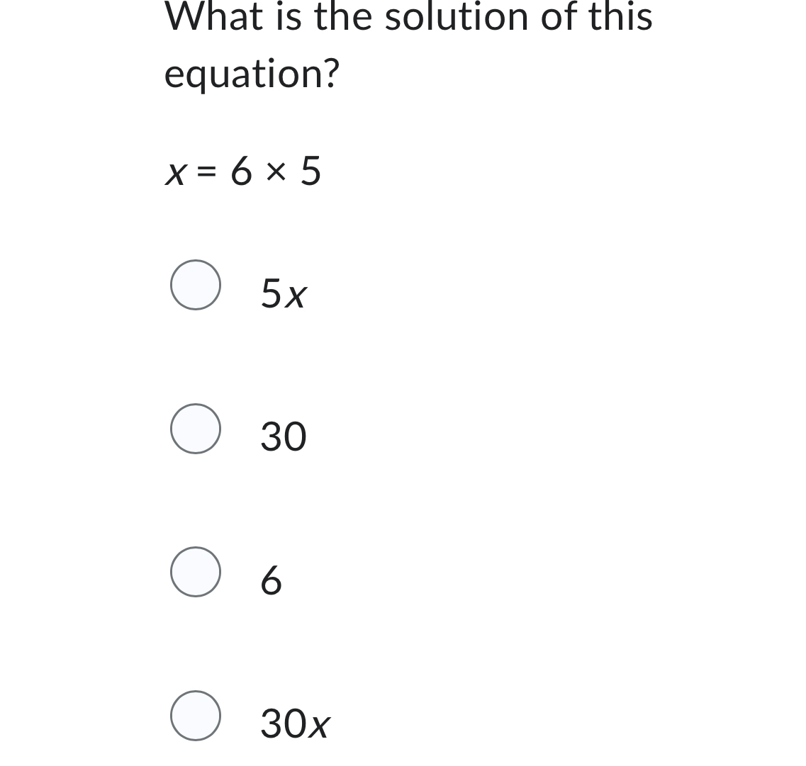 Solved What is the solution of this equation?x=6×55x30630x | Chegg.com