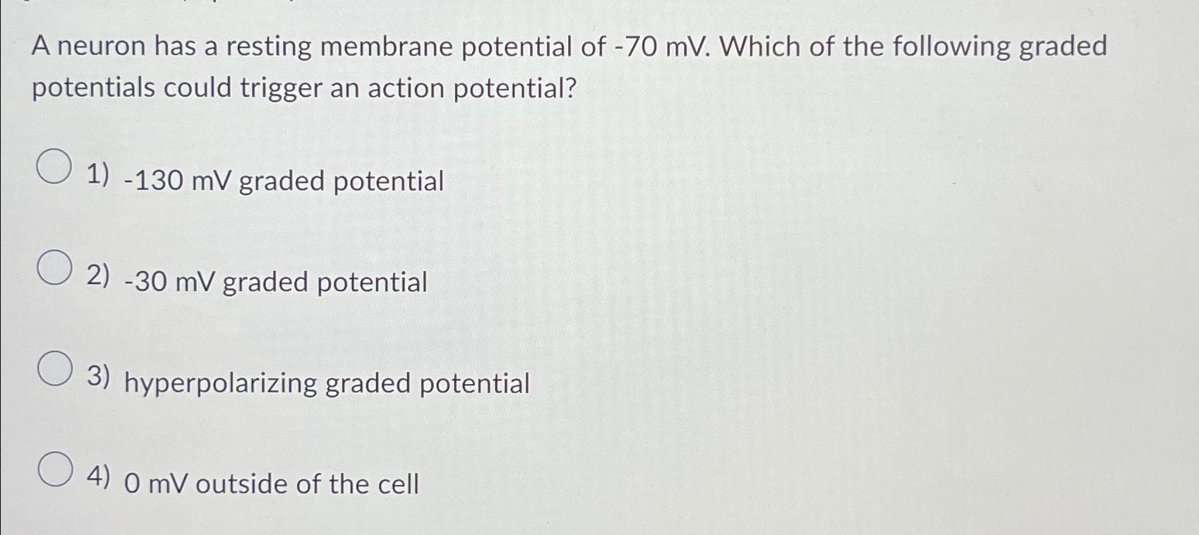 Solved A neuron has a resting membrane potential of -70mV. | Chegg.com