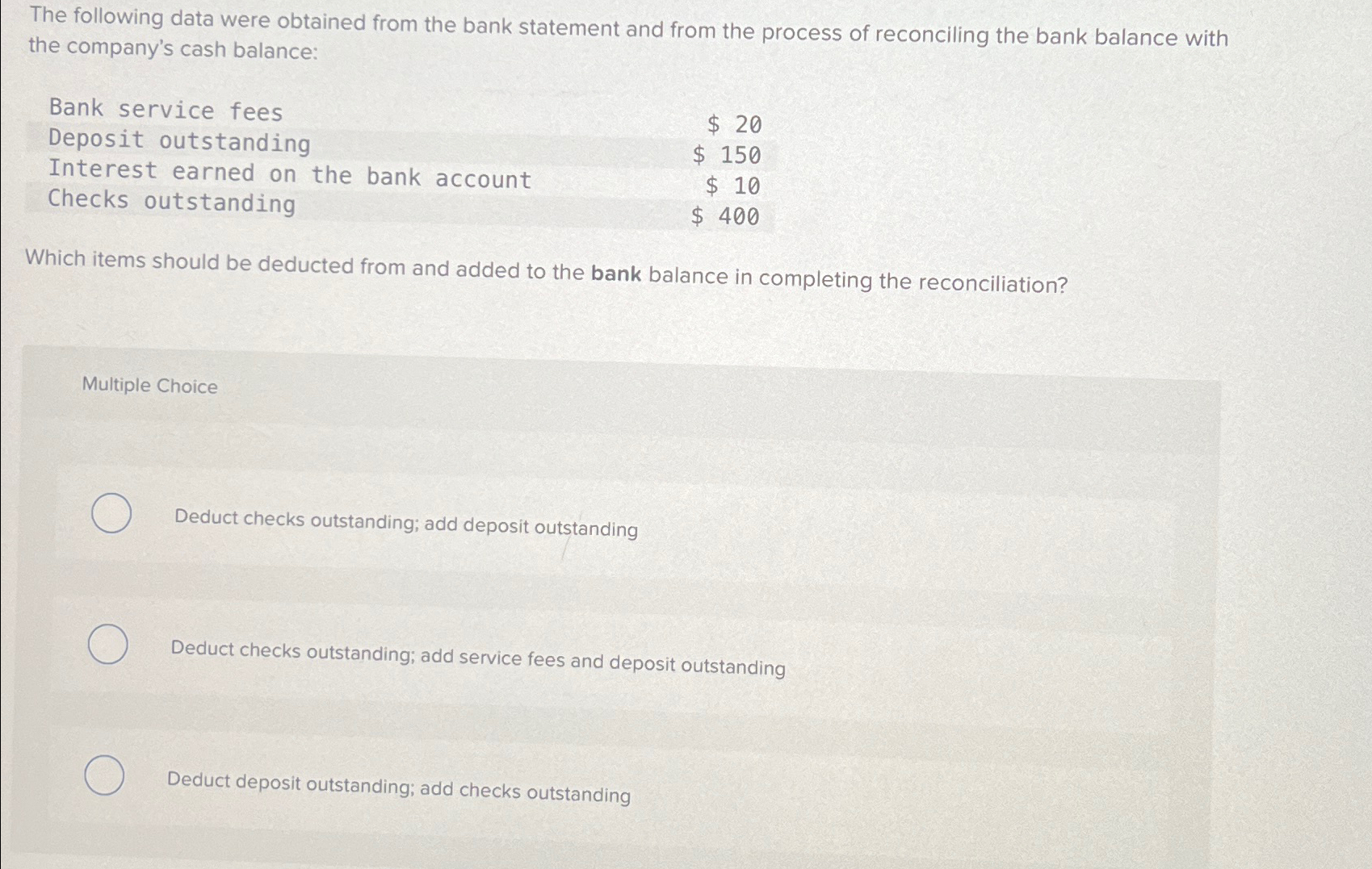 Solved The following data were obtained from the bank | Chegg.com