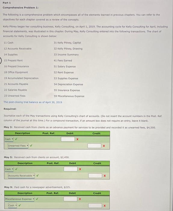 Solved Part 1 Comprehensive Problem 1: The following is a | Chegg.com