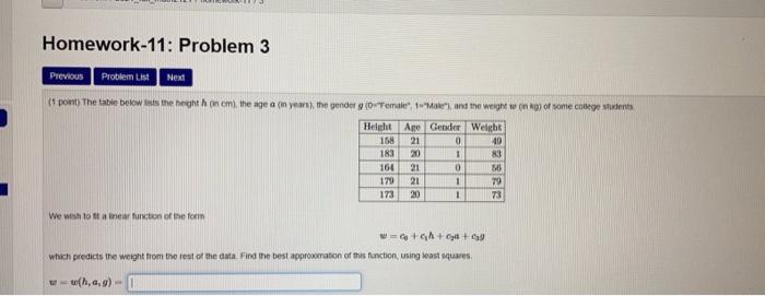 Solved Homework-11: Problem 3 Previous Problem List Next | Chegg.com