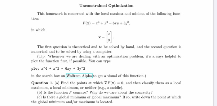 Solved Unconstrained Optimization This homework is concerned | Chegg.com