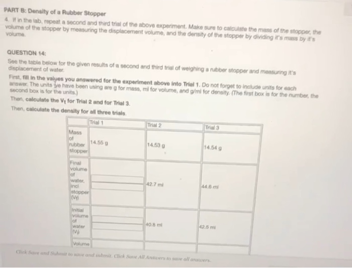 PART B: Density of a Rubber Stopper 4. in the lab, | Chegg.com