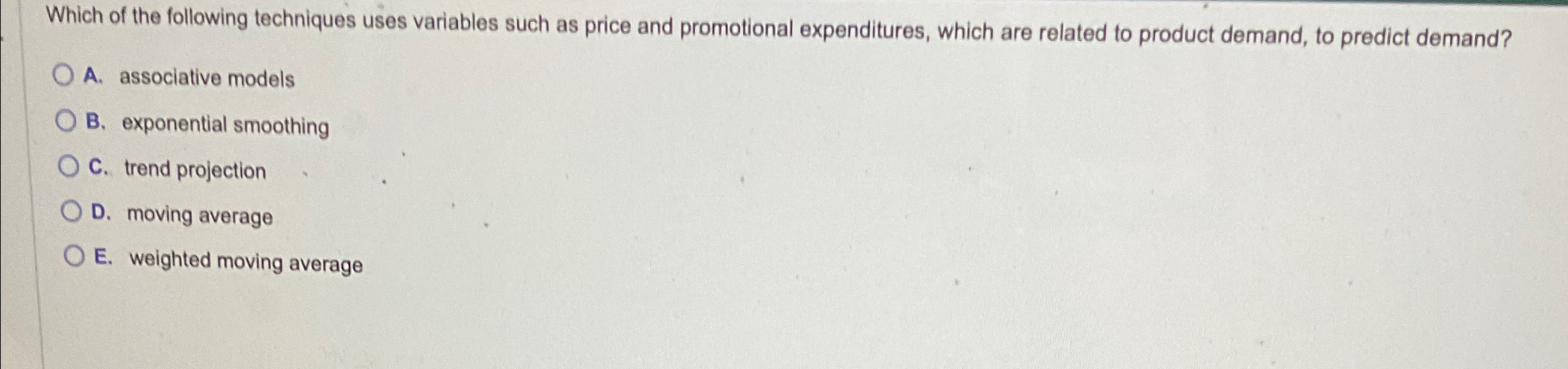 Solved Which of the following techniques uses variables such | Chegg.com