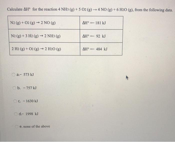 Solved Calculate AH° for the reaction 4 NH3(g) + 5 O2(g) - 4 | Chegg.com