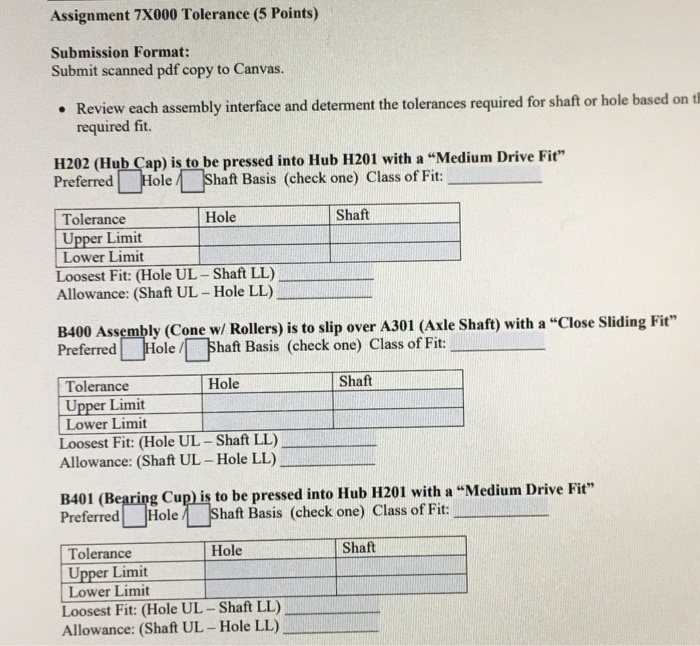 Assignment 7X000 Tolerance (5 Points) Submission | Chegg.com