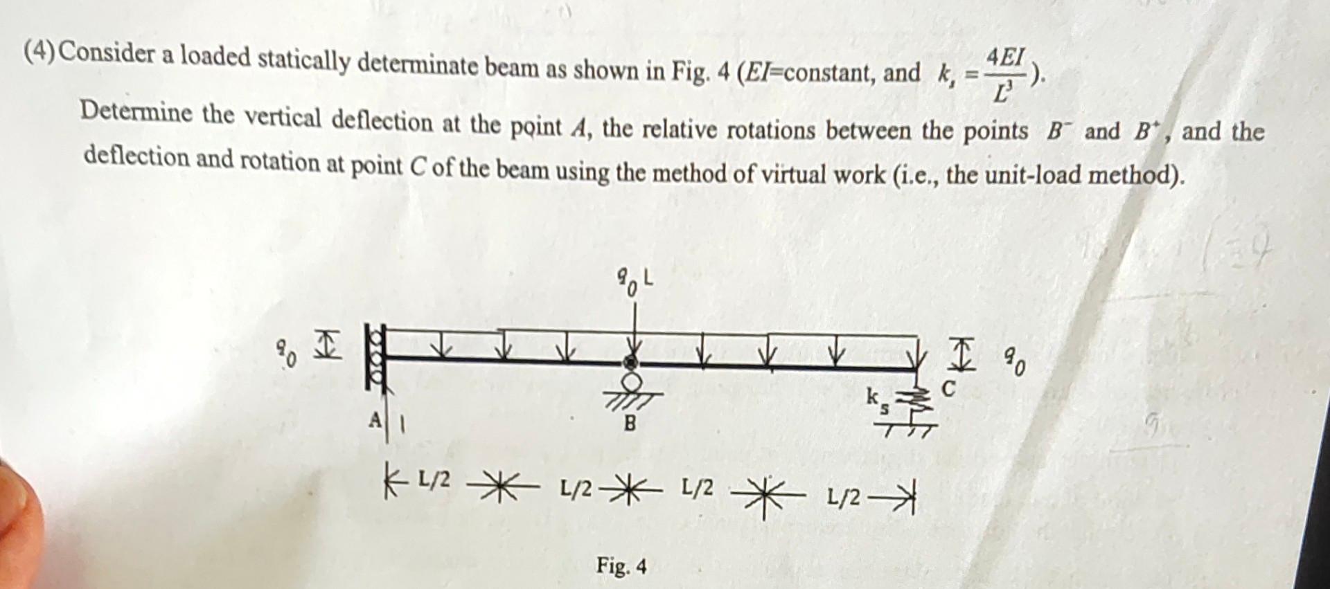 Solved (4) Consider a loaded statically determinate beam as | Chegg.com