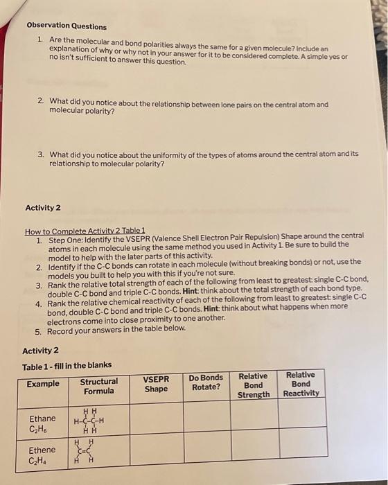 Solved Activity 1 How to Complete Activity 1 Table 2 1. Step | Chegg.com