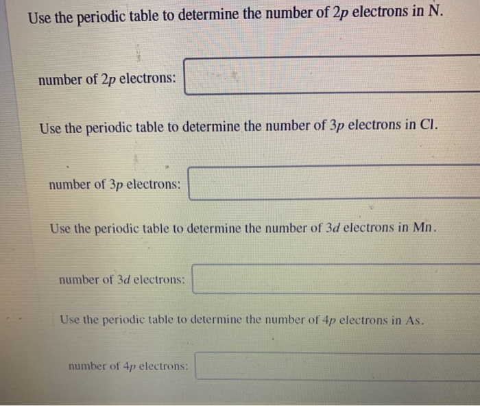 Solved Use the periodic table to determine the number of 2p | Chegg.com