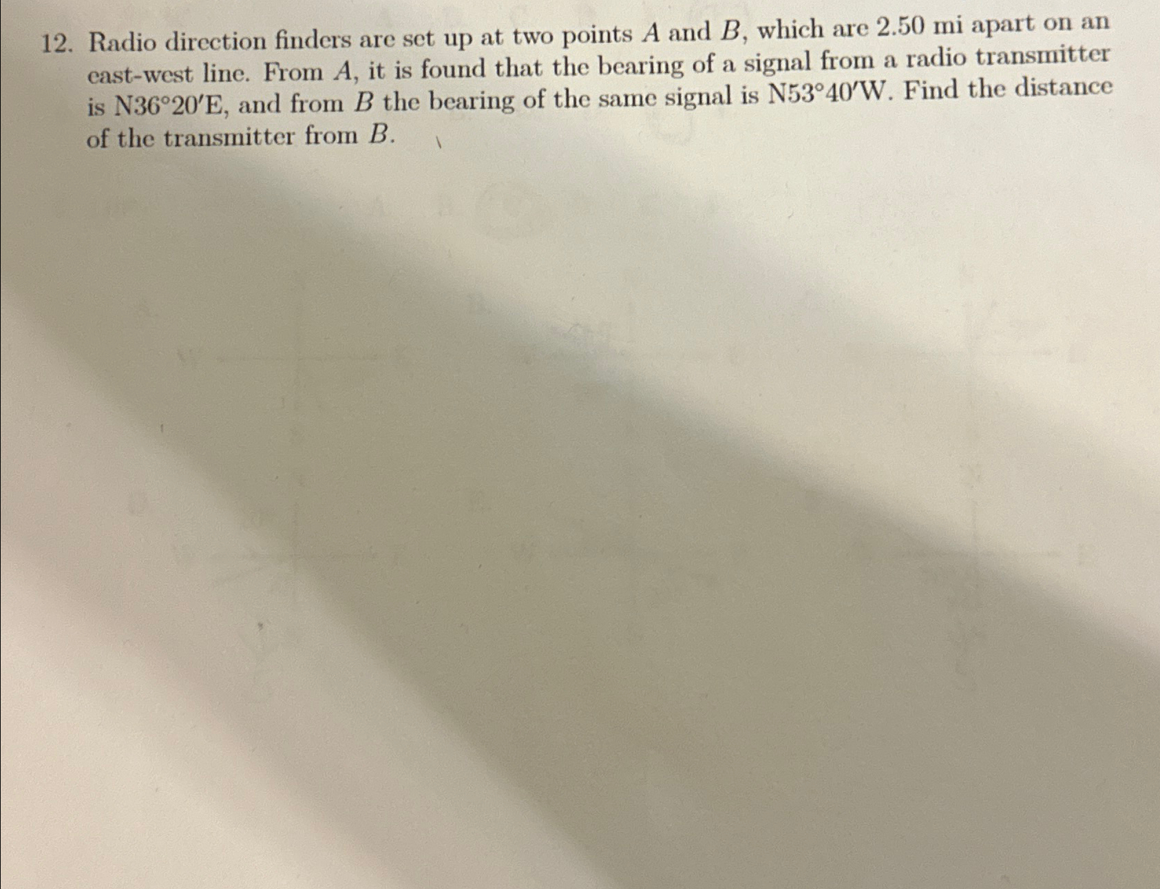 Solved Radio direction finders are set up at two points A | Chegg.com