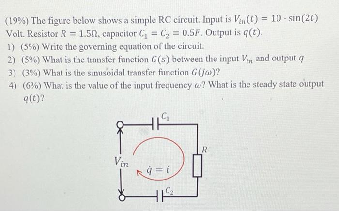 Solved (19%) The figure below shows a simple RC circuit. | Chegg.com