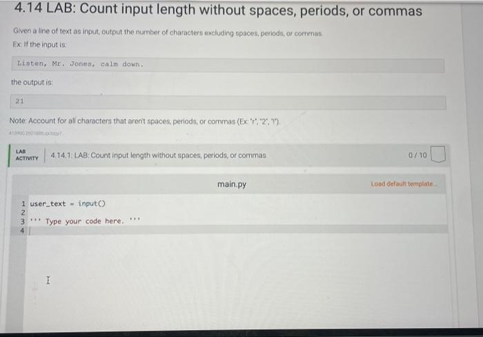 Solved 4 14 LAB Count Input Length Without Spaces Periods Chegg